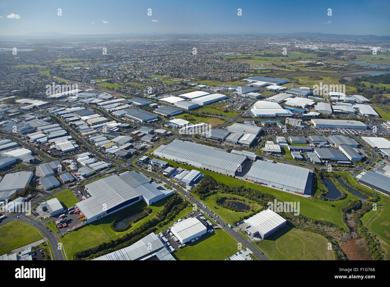 Industrial area, Mangere, Auckland, North Island, New Zealand - aerial ...