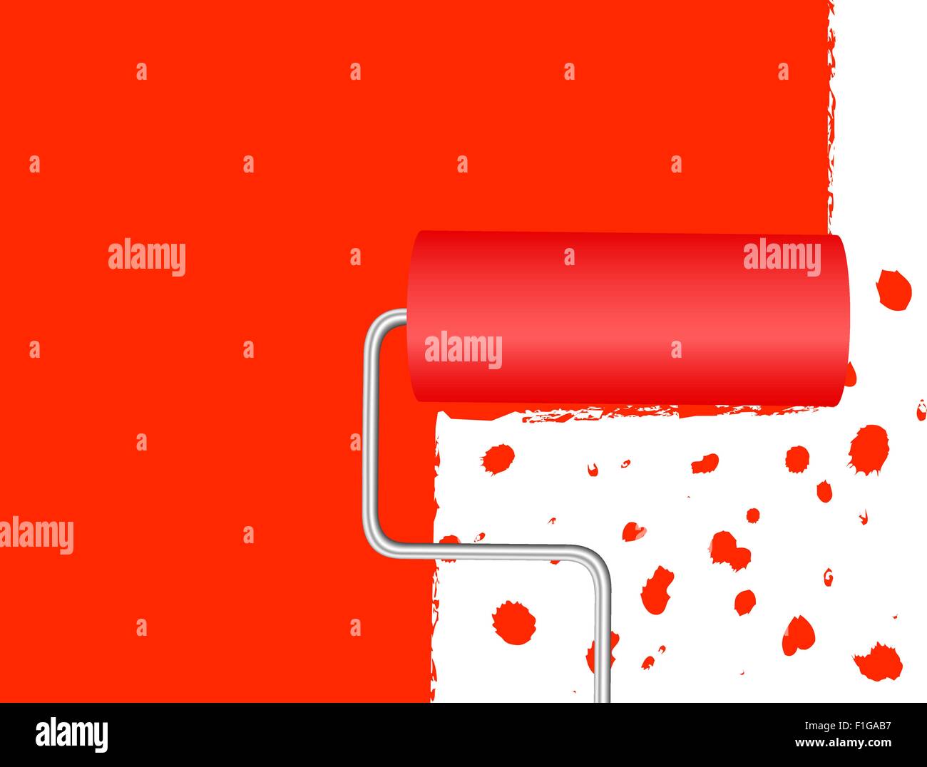 Paint roller applying red paint to a white wall Stock Vector Image ...