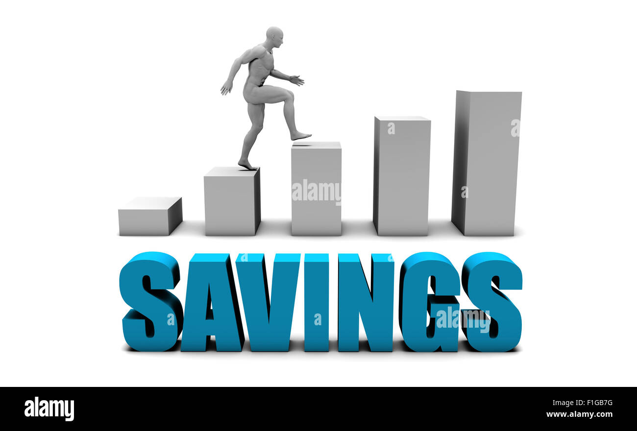 Savings 3D Concept in Blue with Bar Chart Graph Stock Photo - Alamy