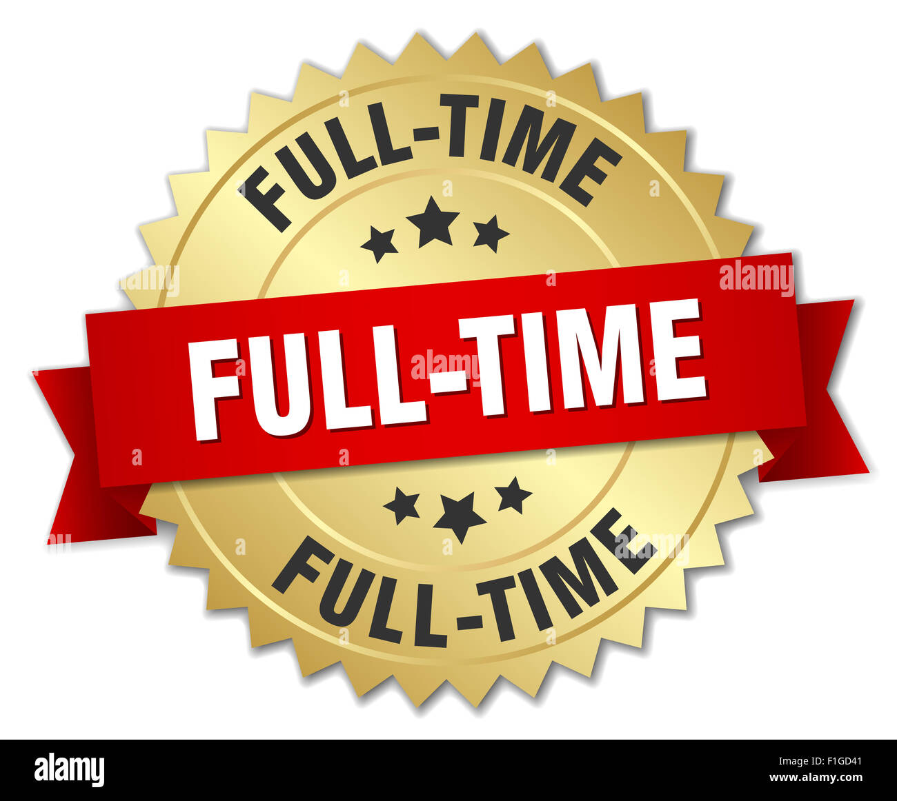 full-time 3d gold badge with red ribbon Stock Photo - Alamy