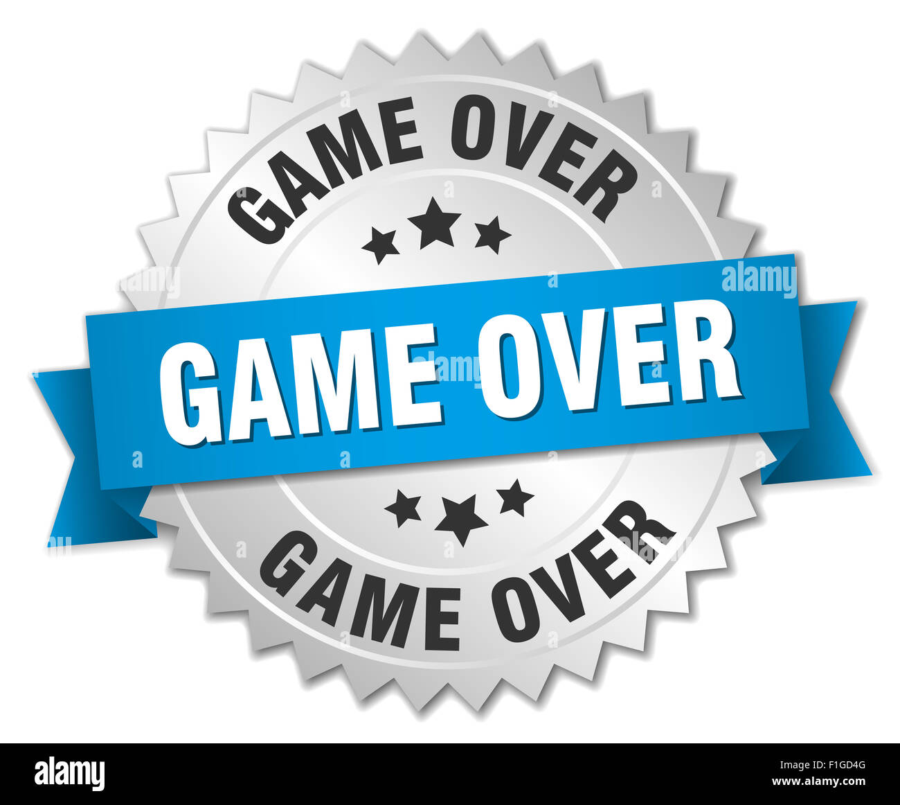 game over 3d silver badge with blue ribbon Stock Photo - Alamy