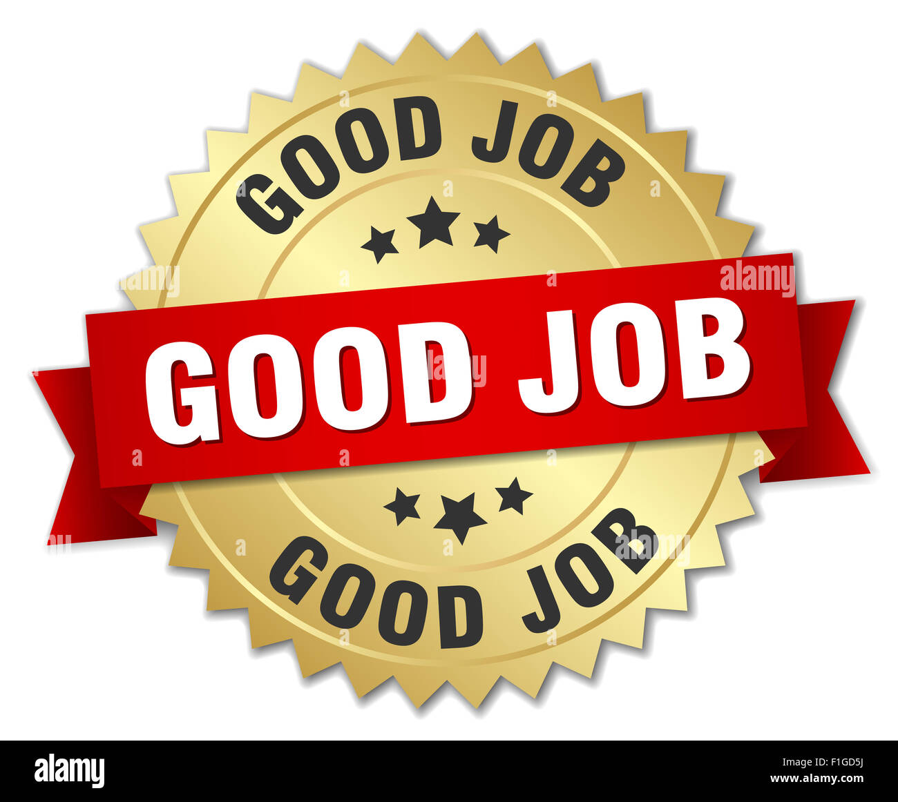 good job 3d gold badge with red ribbon Stock Photo - Alamy