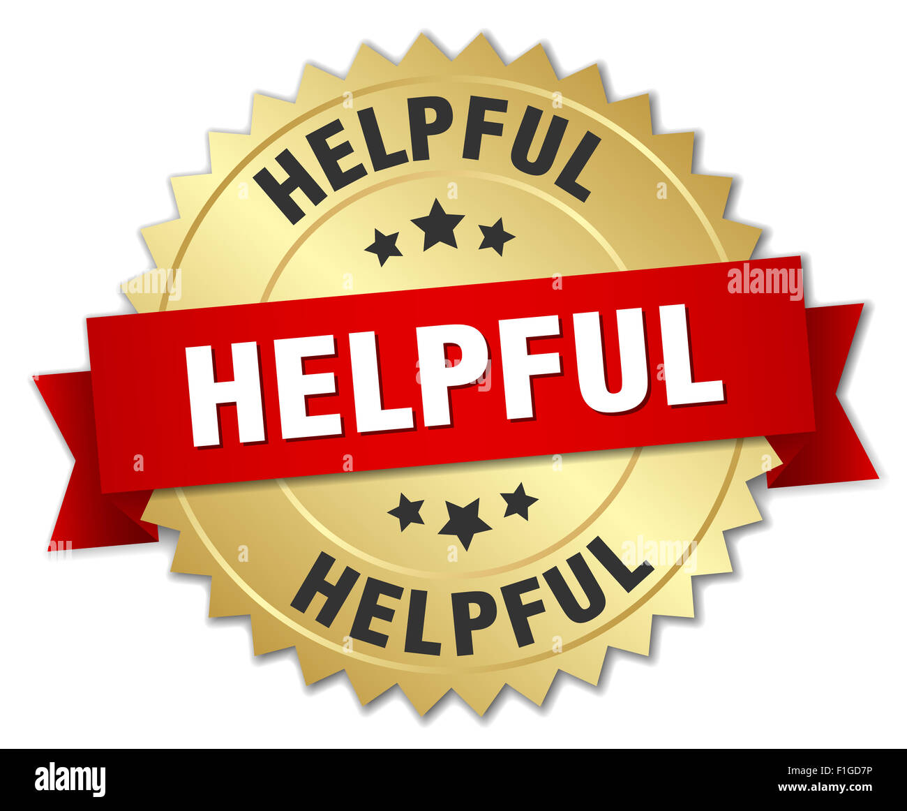 helpful 3d gold badge with red ribbon Stock Photo - Alamy