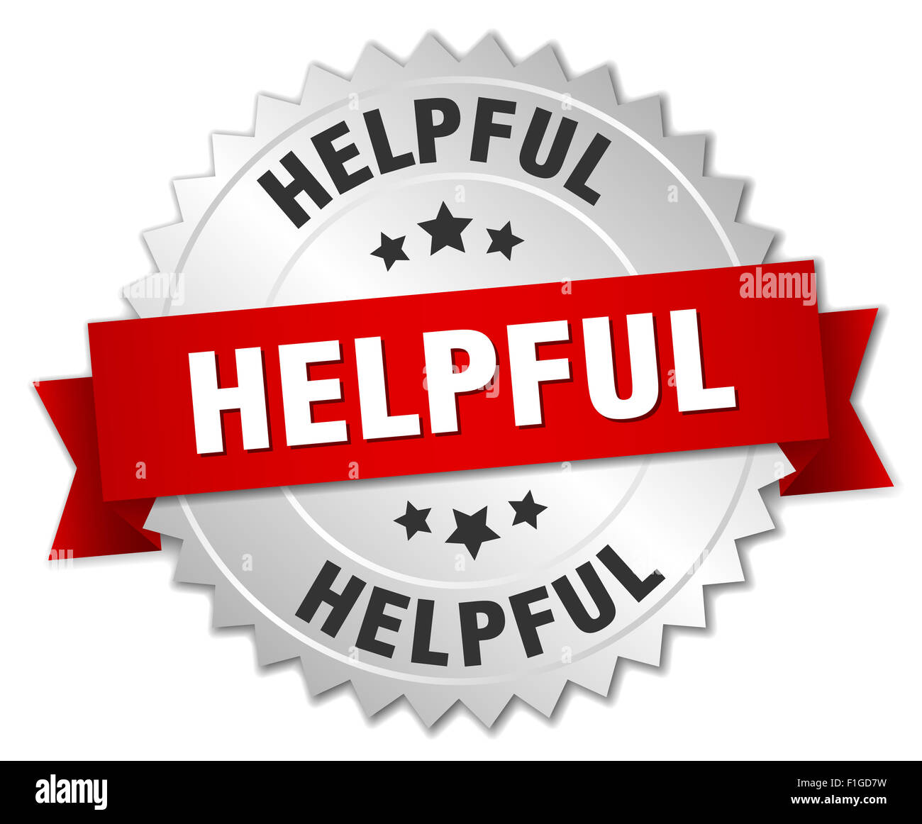 helpful 3d silver badge with red ribbon Stock Photo - Alamy