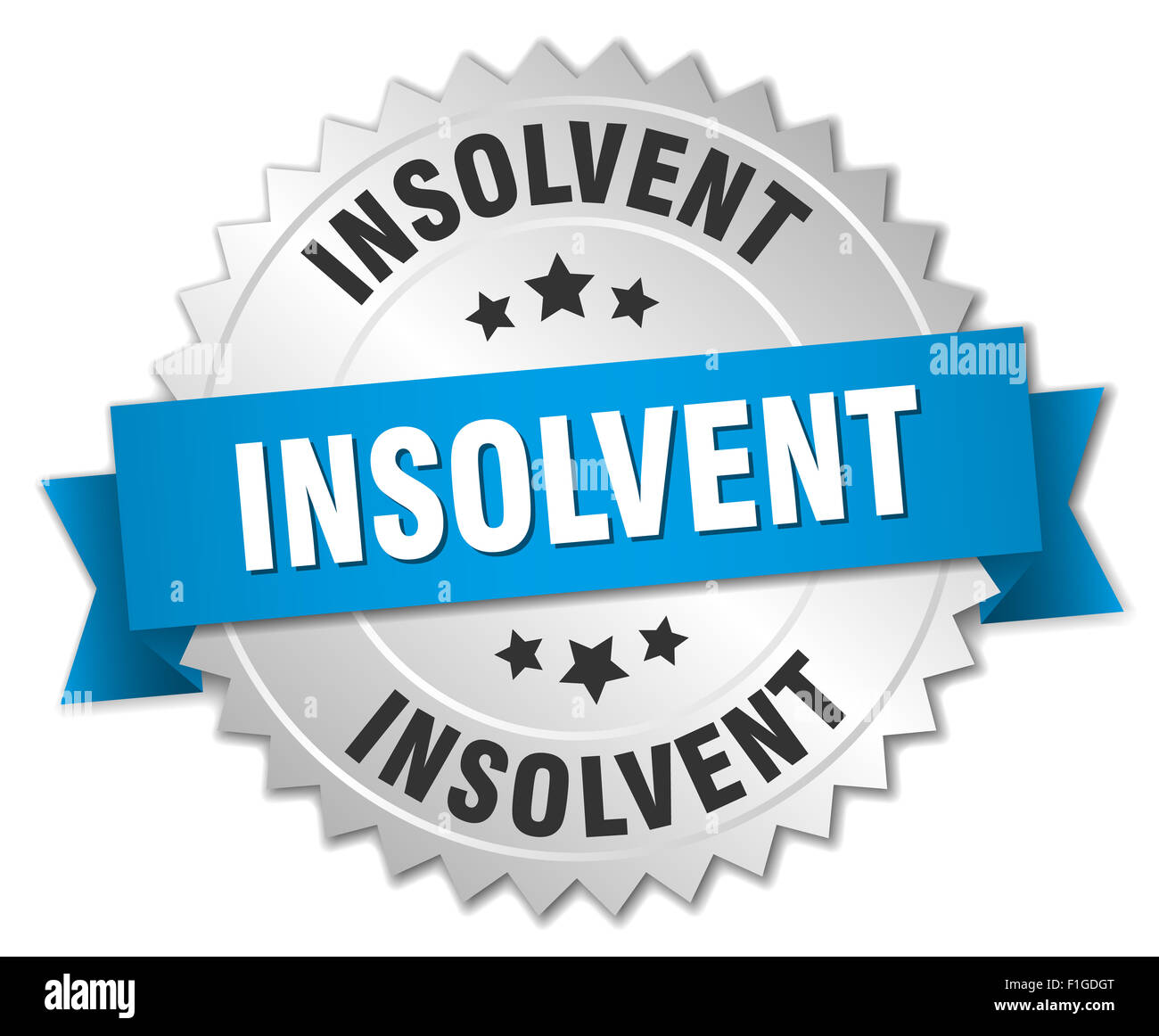 insolvent 3d silver badge with blue ribbon Stock Photo - Alamy