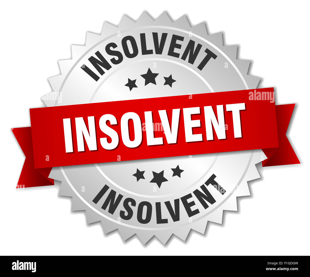 insolvent 3d silver badge with red ribbon Stock Photo - Alamy