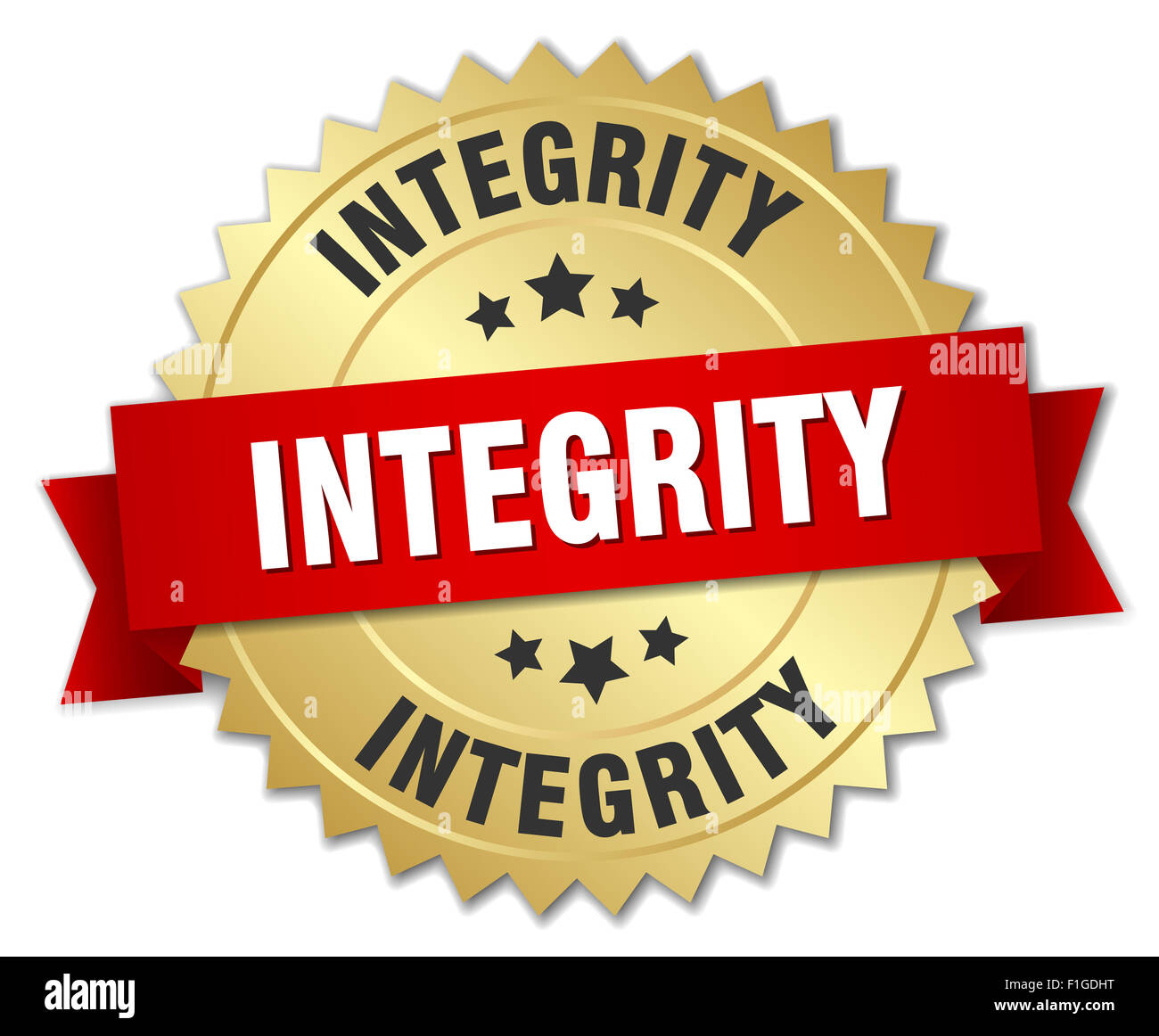 integrity 3d gold badge with red ribbon Stock Photo - Alamy