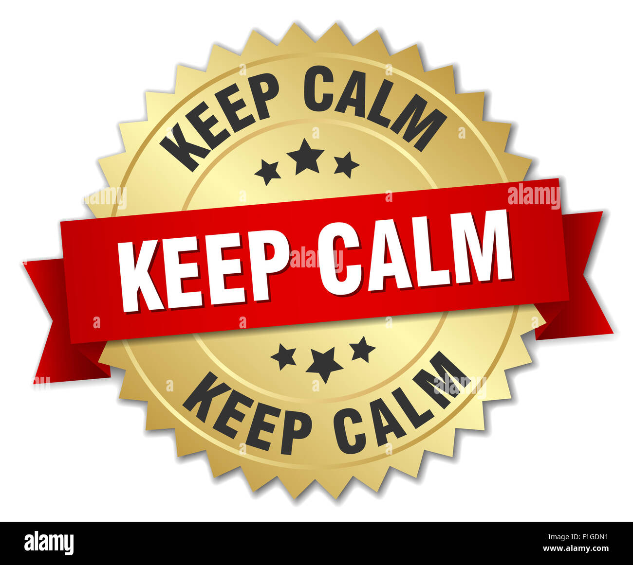 keep calm 3d gold badge with red ribbon Stock Photo - Alamy