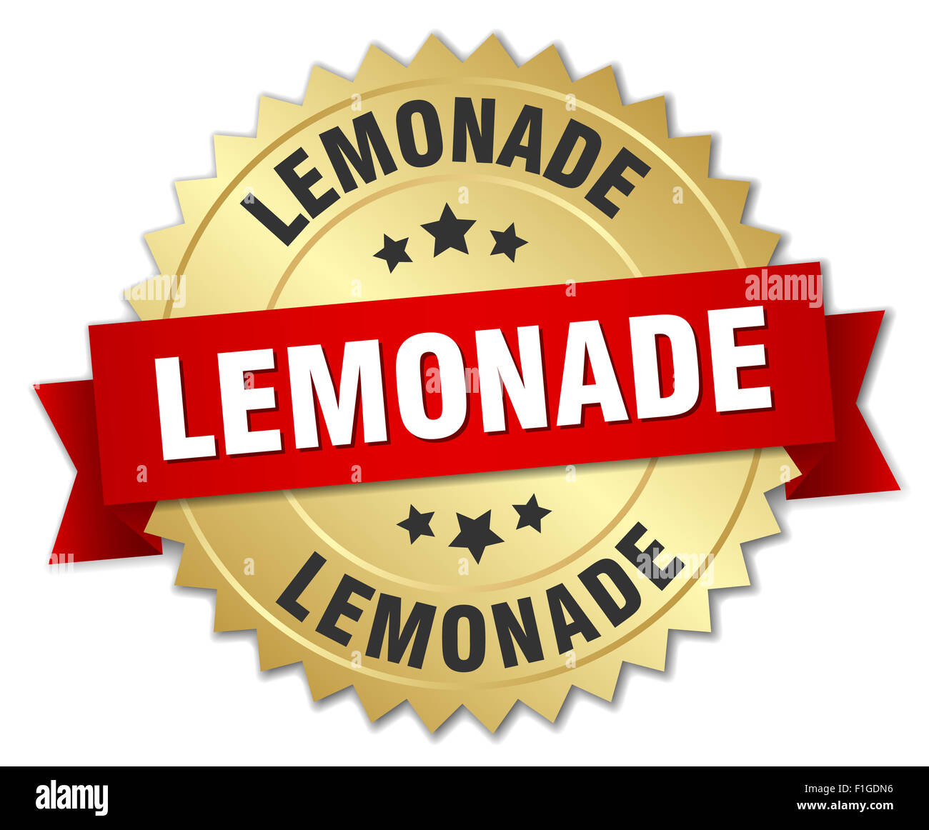 lemonade 3d gold badge with red ribbon Stock Photo - Alamy