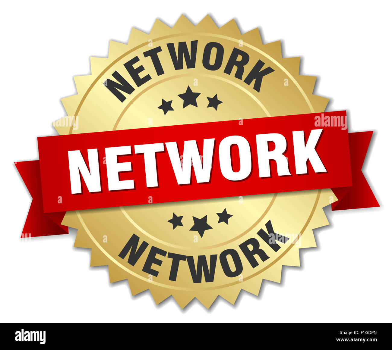 network 3d gold badge with red ribbon Stock Photo - Alamy