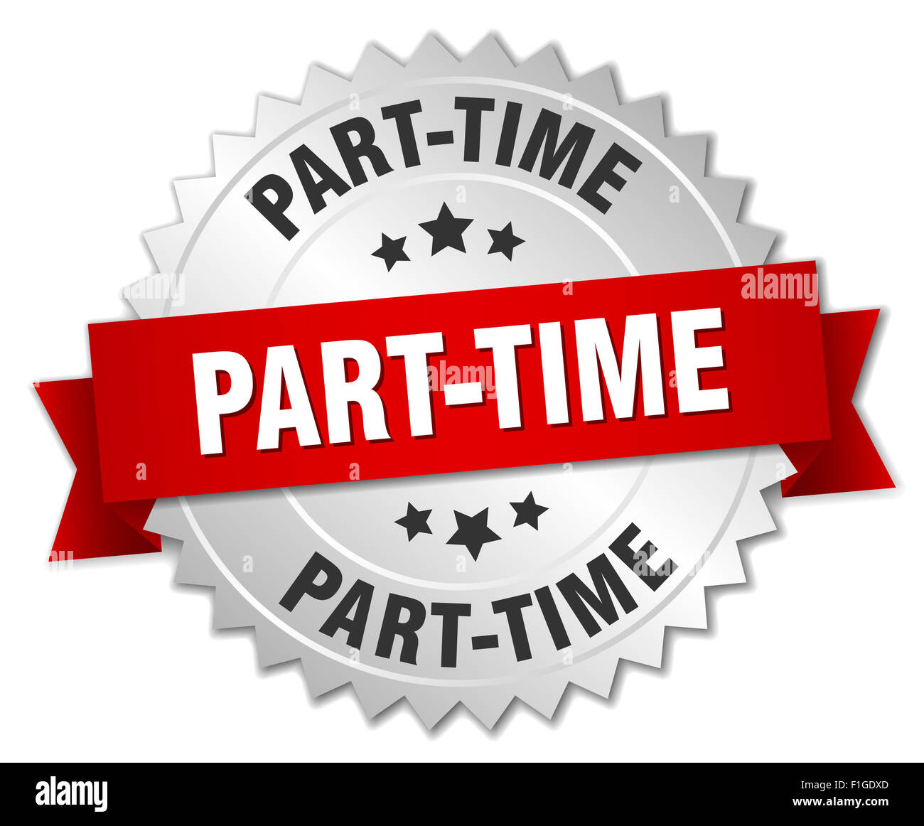 part-time 3d silver badge with red ribbon Stock Photo - Alamy