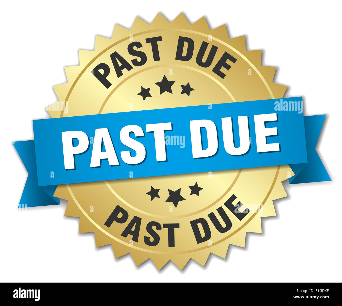 past due 3d gold badge with blue ribbon Stock Photo - Alamy