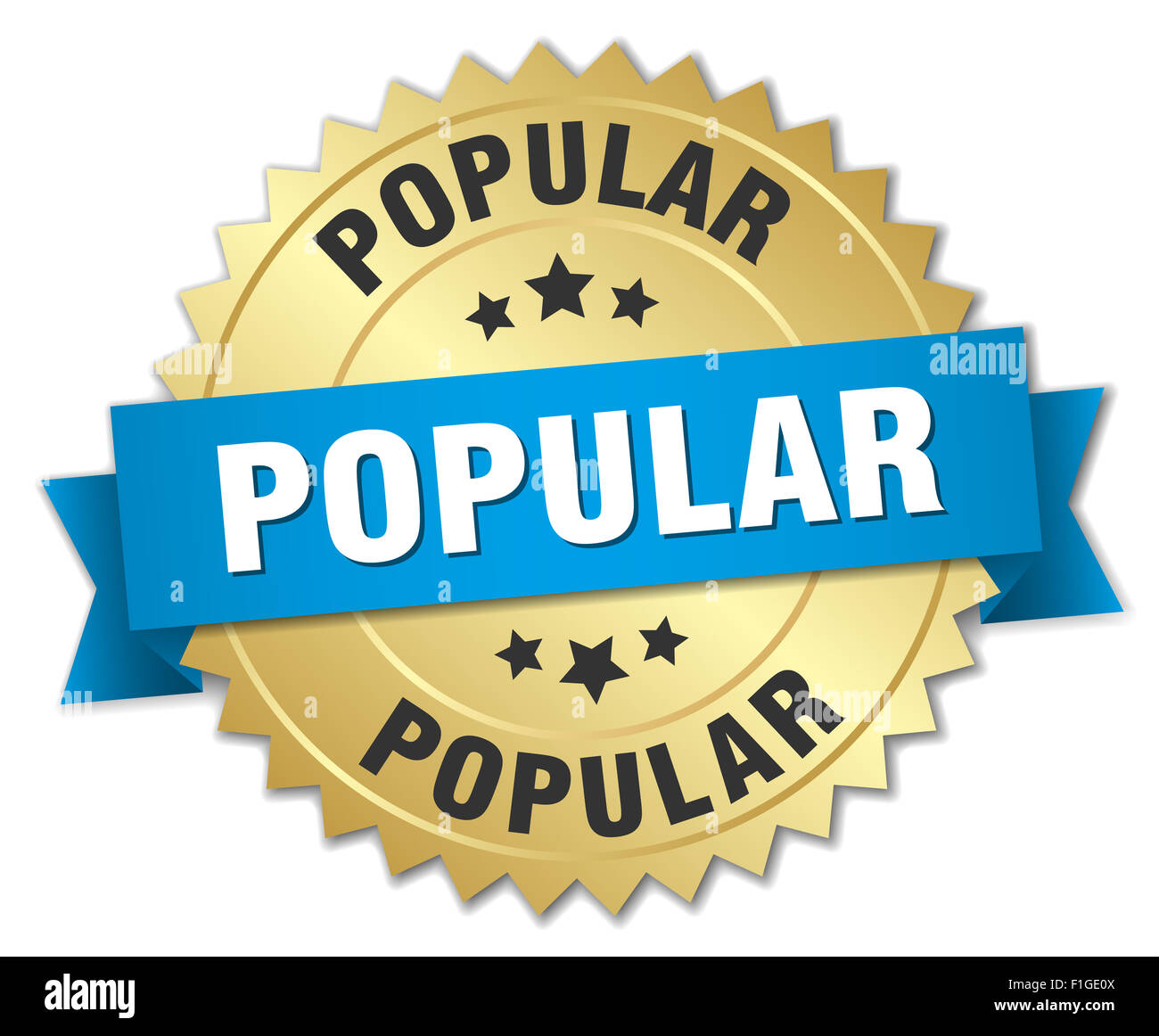 popular 3d gold badge with blue ribbon Stock Photo - Alamy