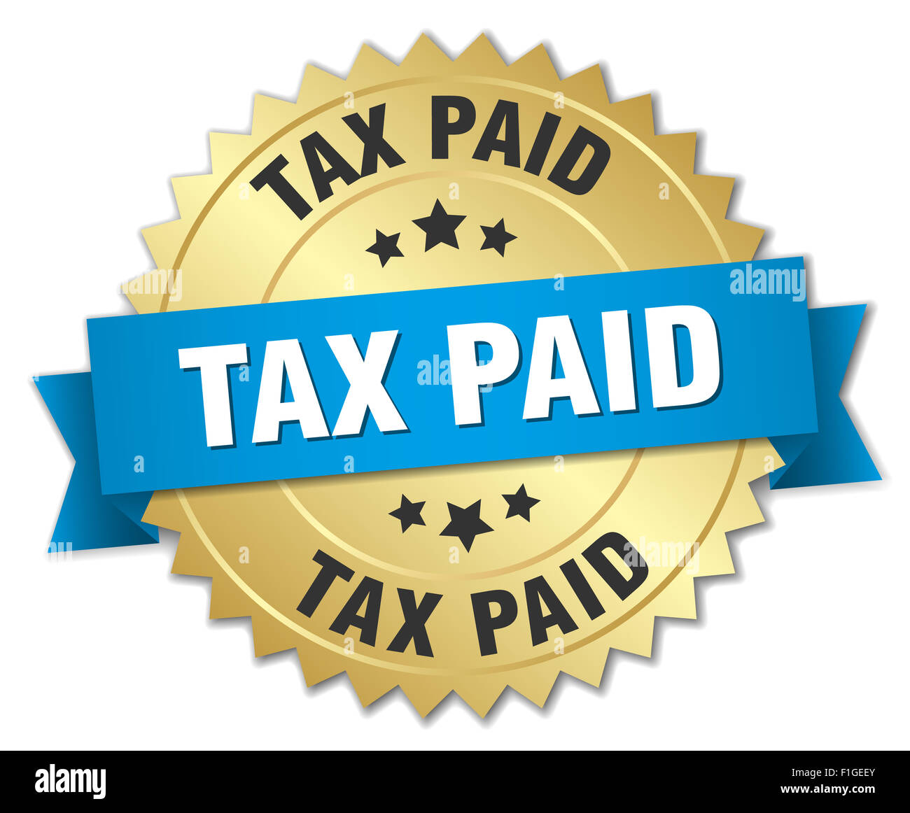 tax paid 3d gold badge with blue ribbon Stock Photo - Alamy