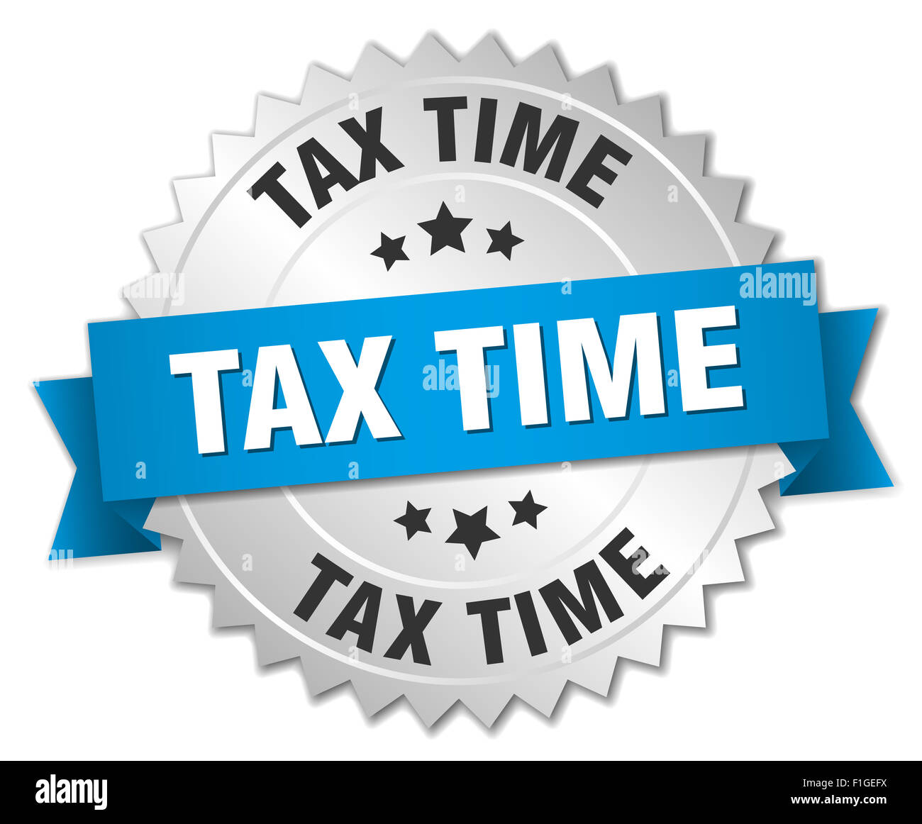tax time 3d silver badge with blue ribbon Stock Photo - Alamy