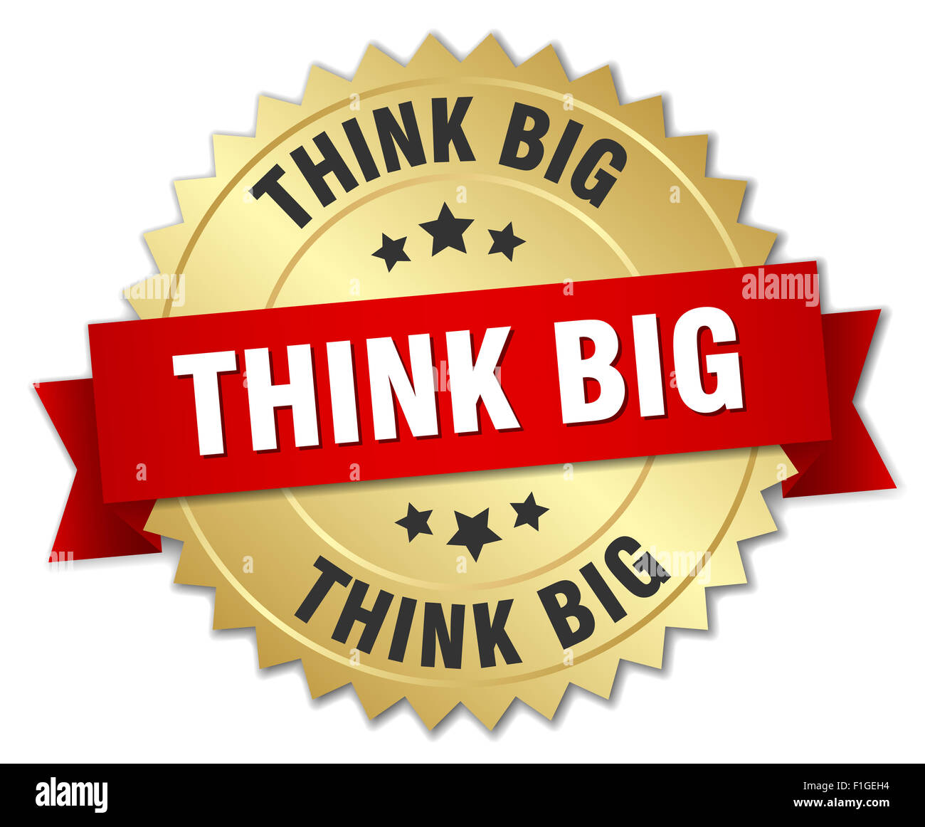 think big 3d gold badge with red ribbon Stock Photo - Alamy