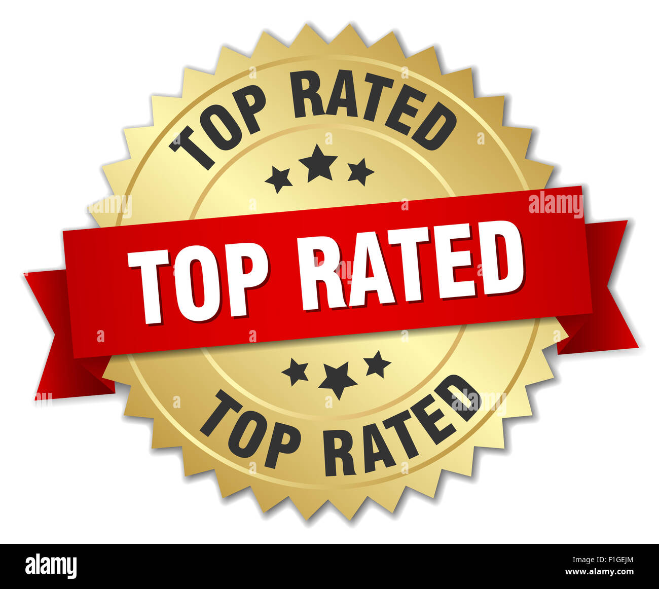 top rated 3d gold badge with red ribbon Stock Photo - Alamy