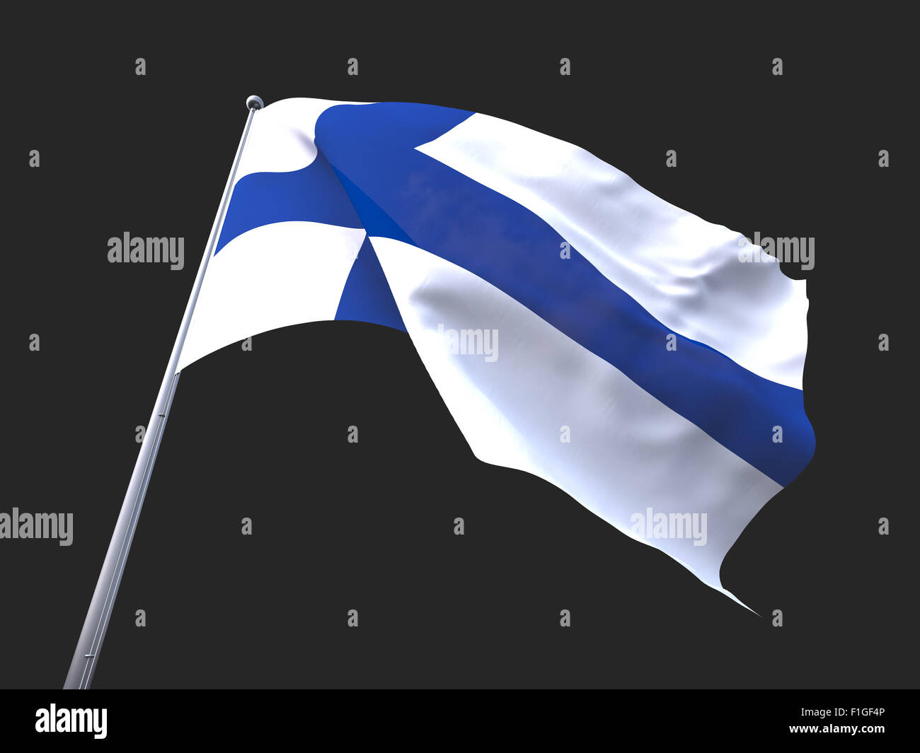 Finland flying flag isolate on black background Stock Photo - Alamy