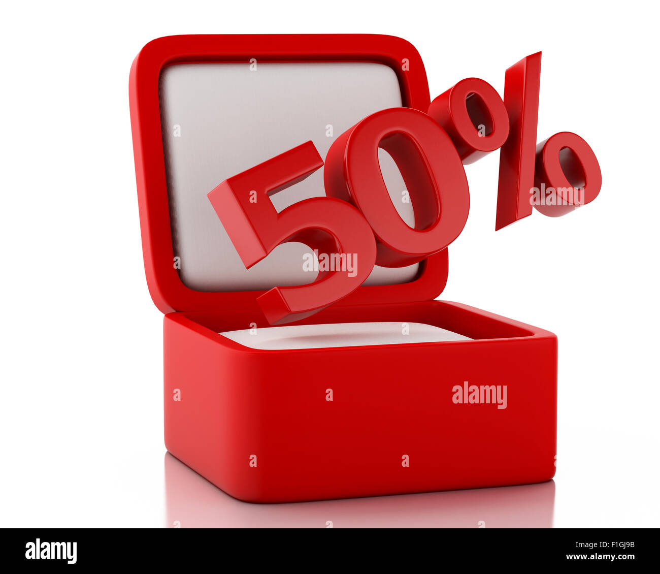 3d renderer image. Gift box with 50 percent discount. Sale concept ...