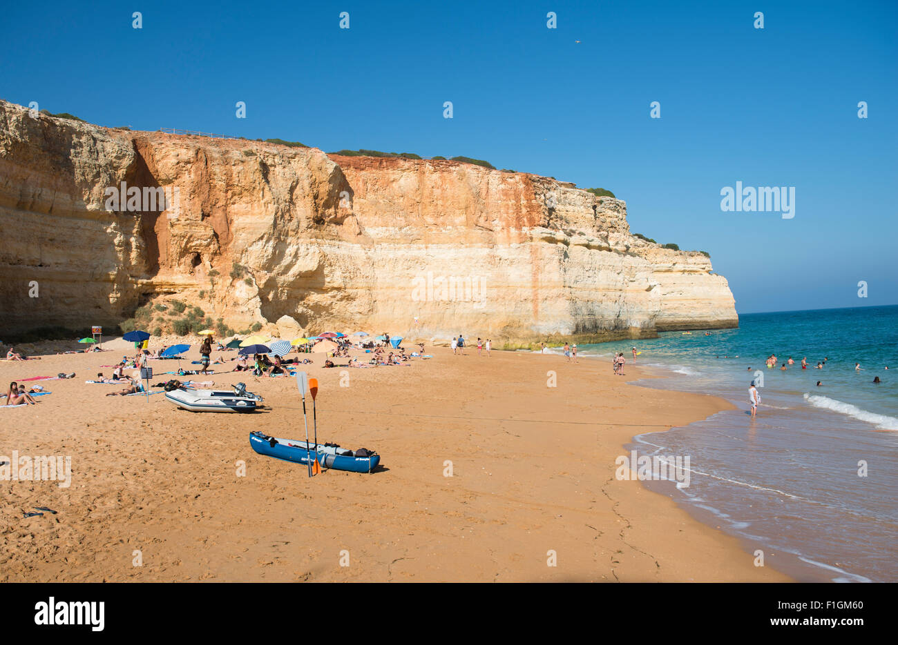 The beautiful Benagil beach in the Algarve region in Southern Portugal ...