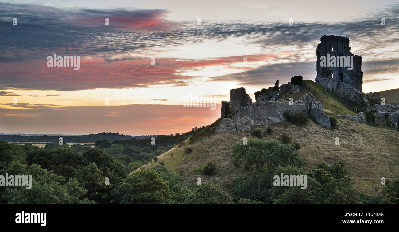 Stunning sunrise landscape over ruins of medieval castle Stock Photo ...