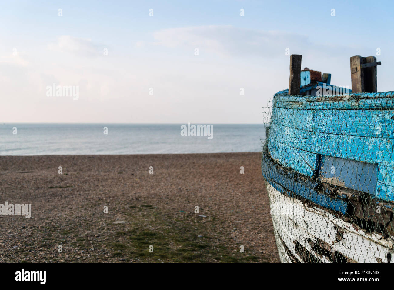Old abandoned fishing boat on beach with shallow depth of field Stock ...