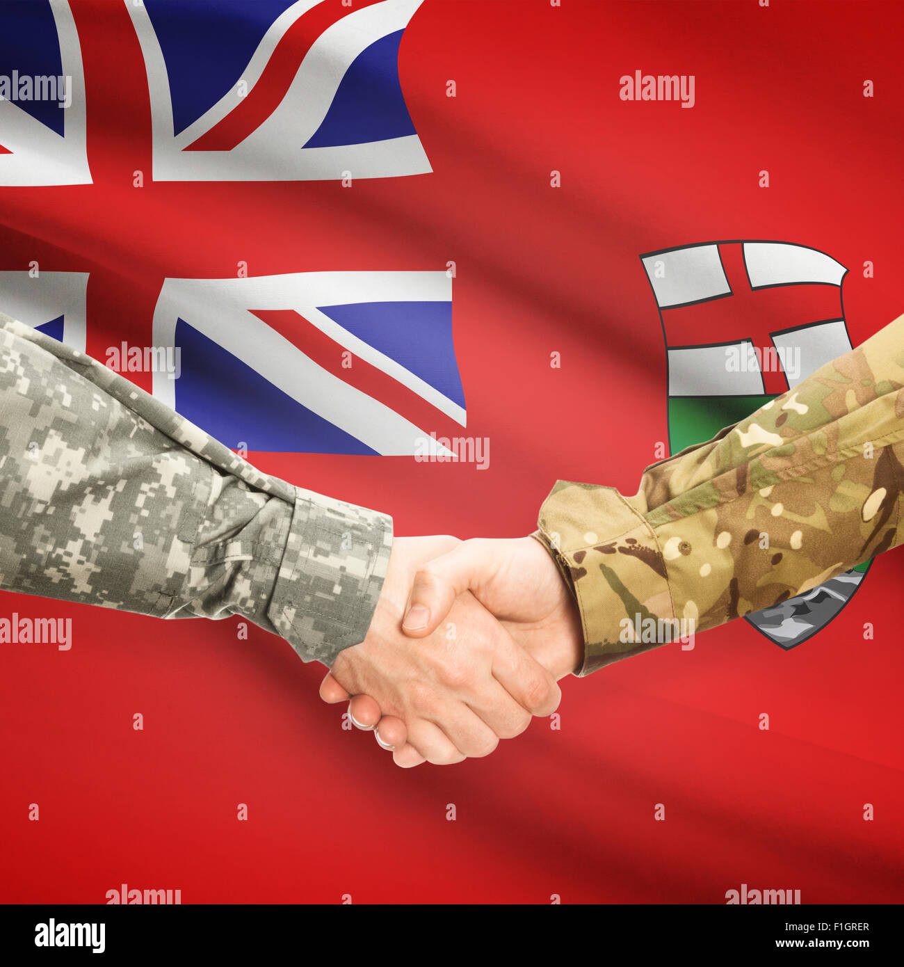 Soldiers handshake and Canadian province flag - Manitoba Stock Photo ...