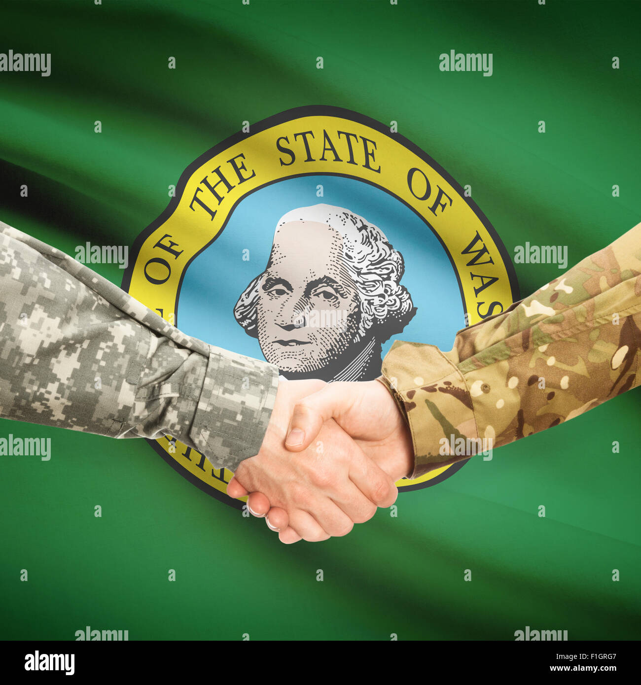 Soldiers handshake us state flag hi-res stock photography and images ...