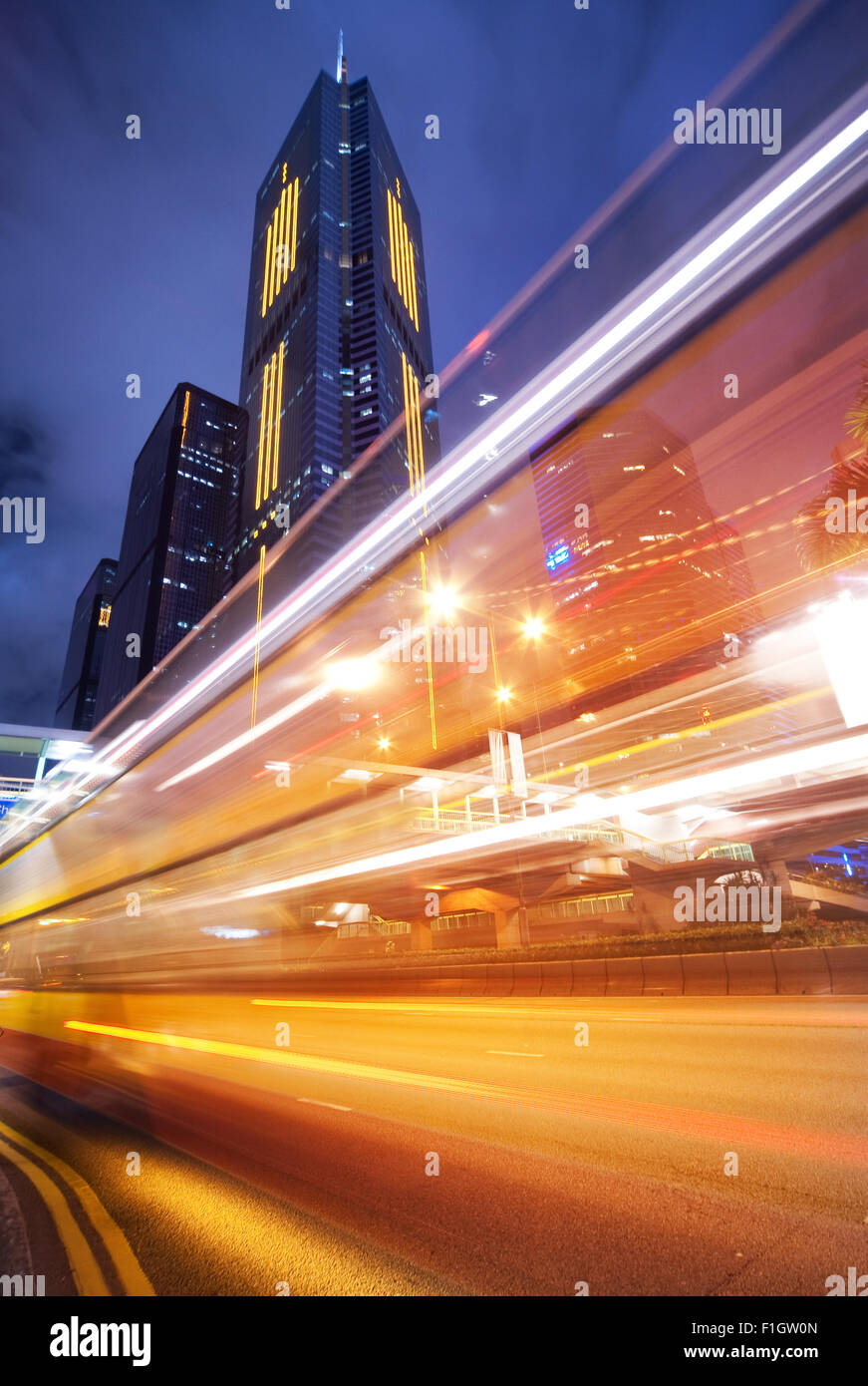 Fast moving bus at night Stock Photo - Alamy