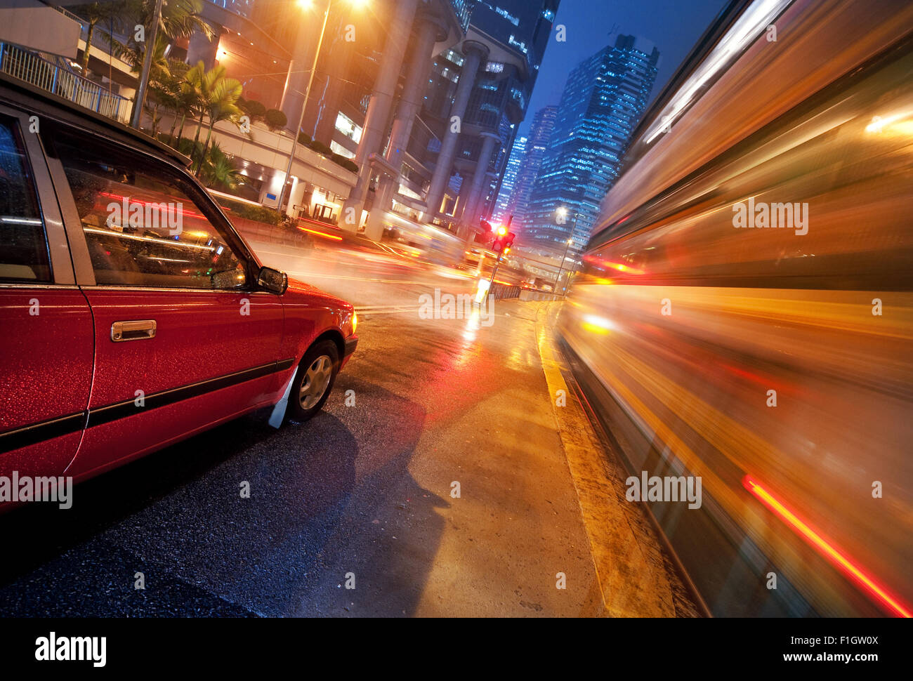 Fast moving bus at night Stock Photo - Alamy