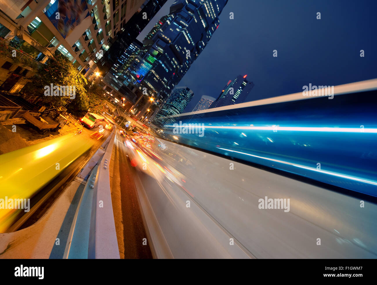 Fast moving bus at night Stock Photo - Alamy