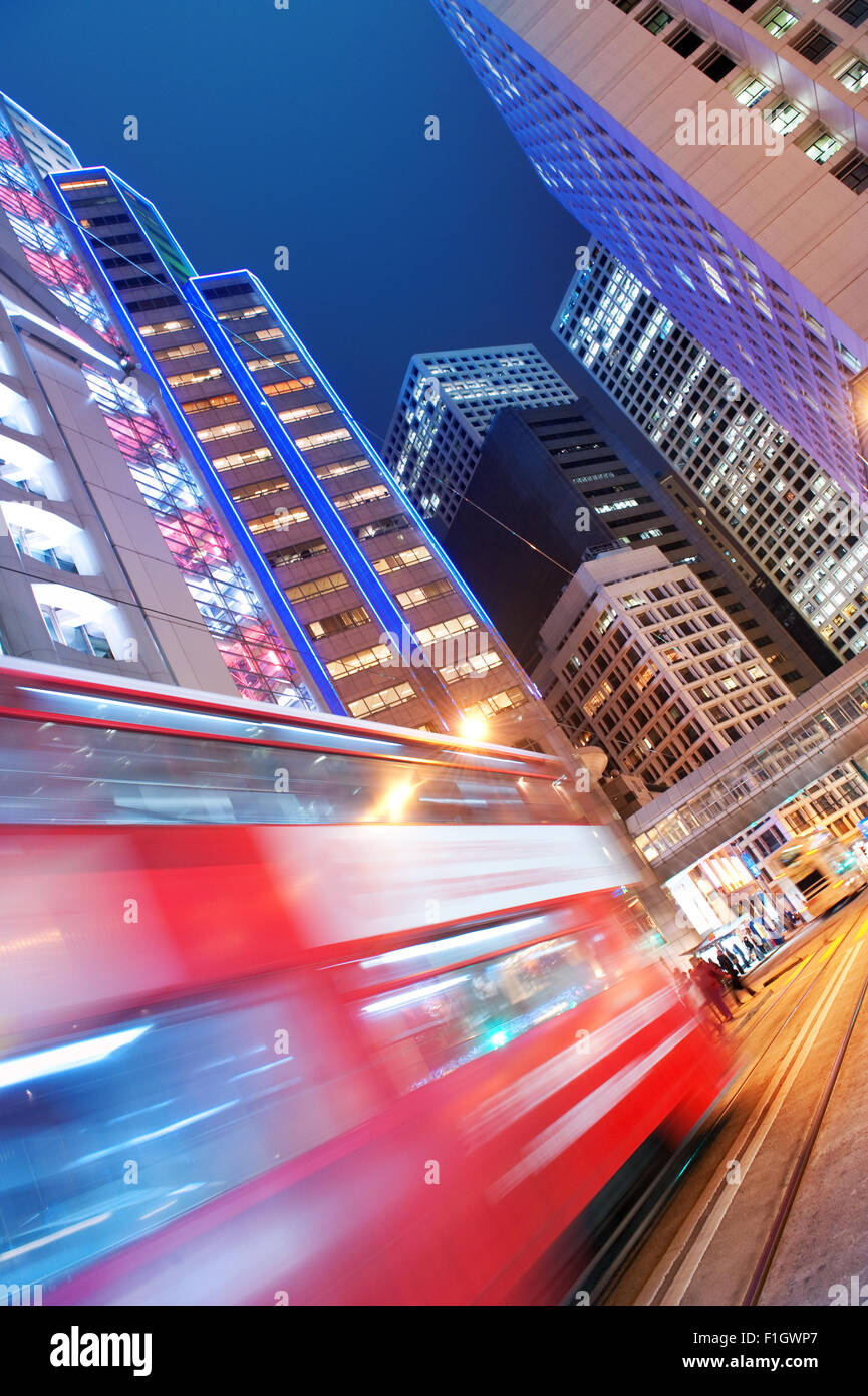 Fast moving bus at night Stock Photo - Alamy