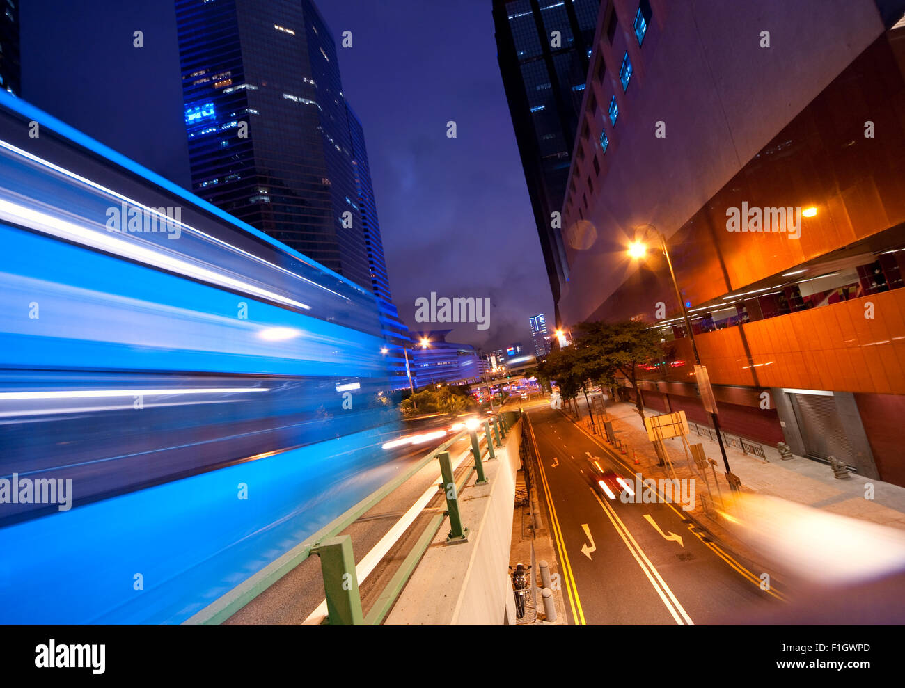 Fast moving bus at night Stock Photo - Alamy