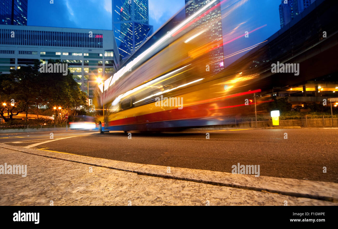 Fast moving bus at night Stock Photo - Alamy