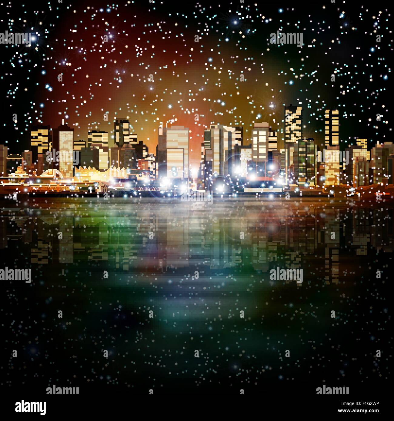 abstract night stars background with panorama of city Stock Vector ...