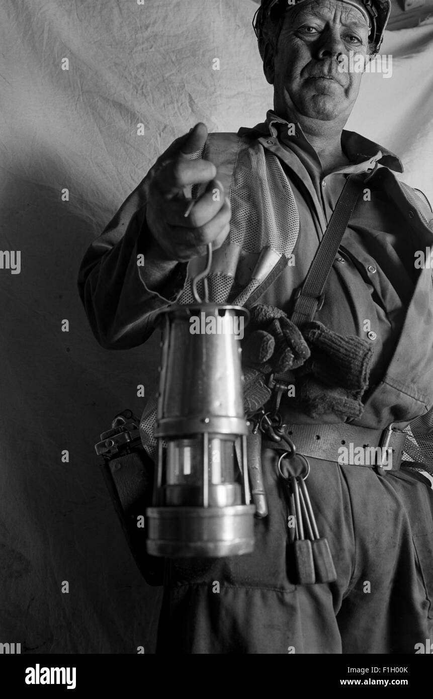 Coal miner at Tower colliery photographed in a portable photographic ...