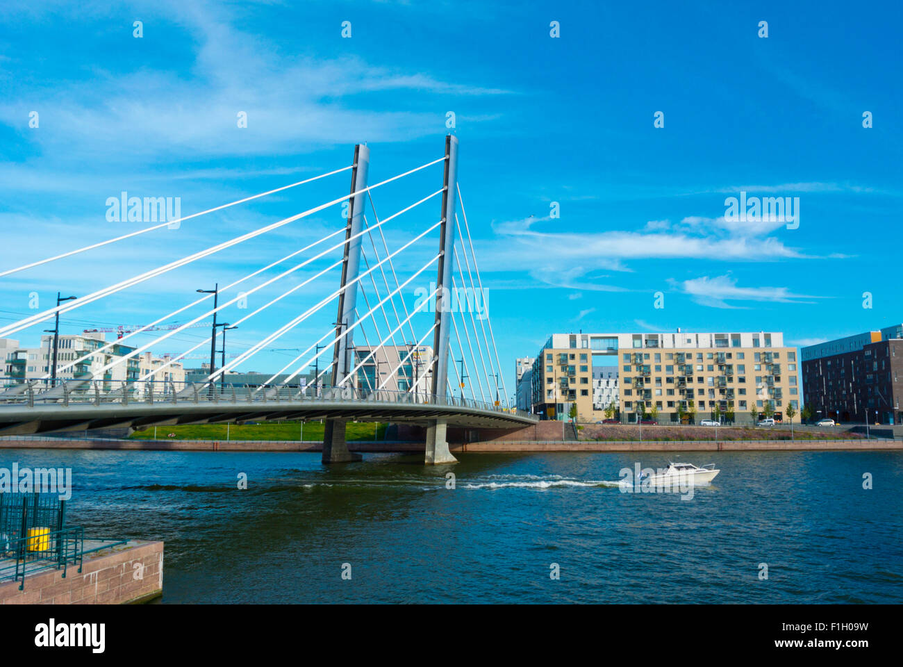 View from Ruoholahti to new district Jätkäsaari, at Crusell bridge, Helsinki, Finland Stock ...