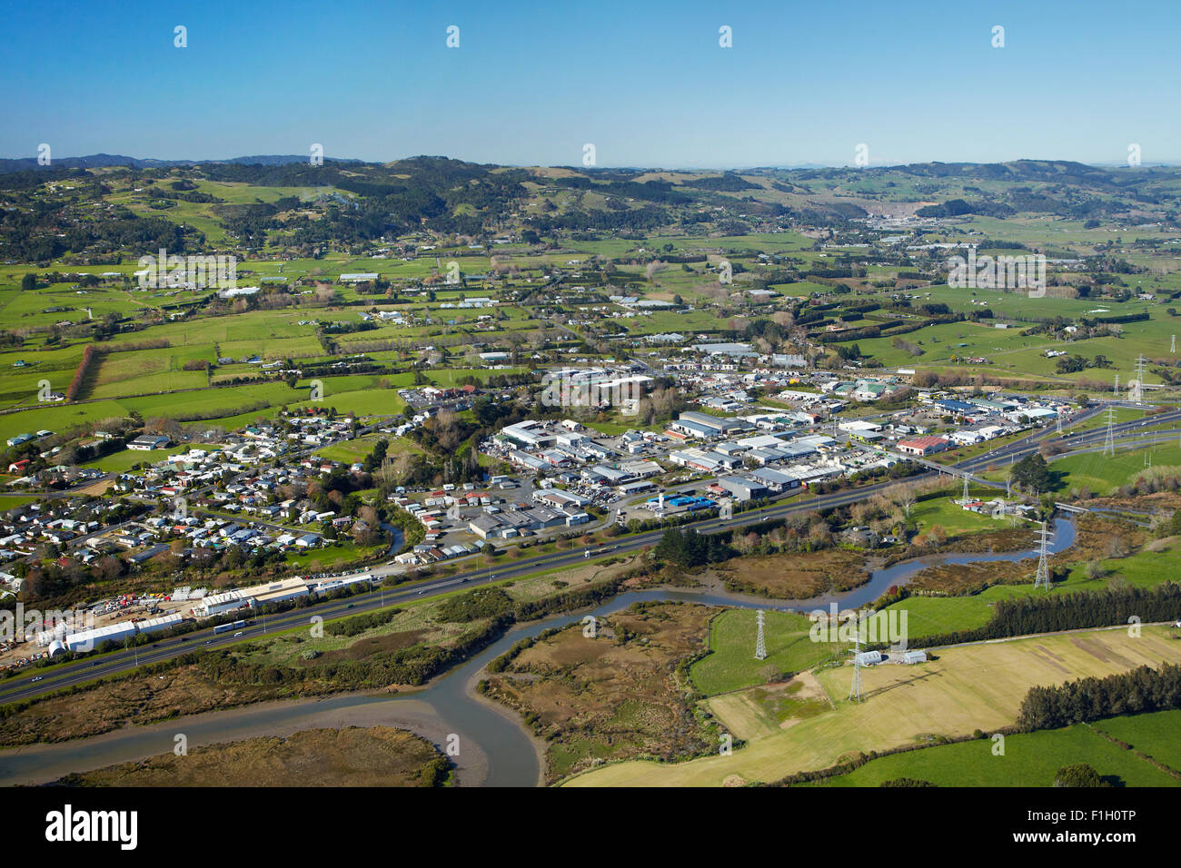 Drury, and Drury Creek, Auckland, North Island, New Zealand - aerial ...