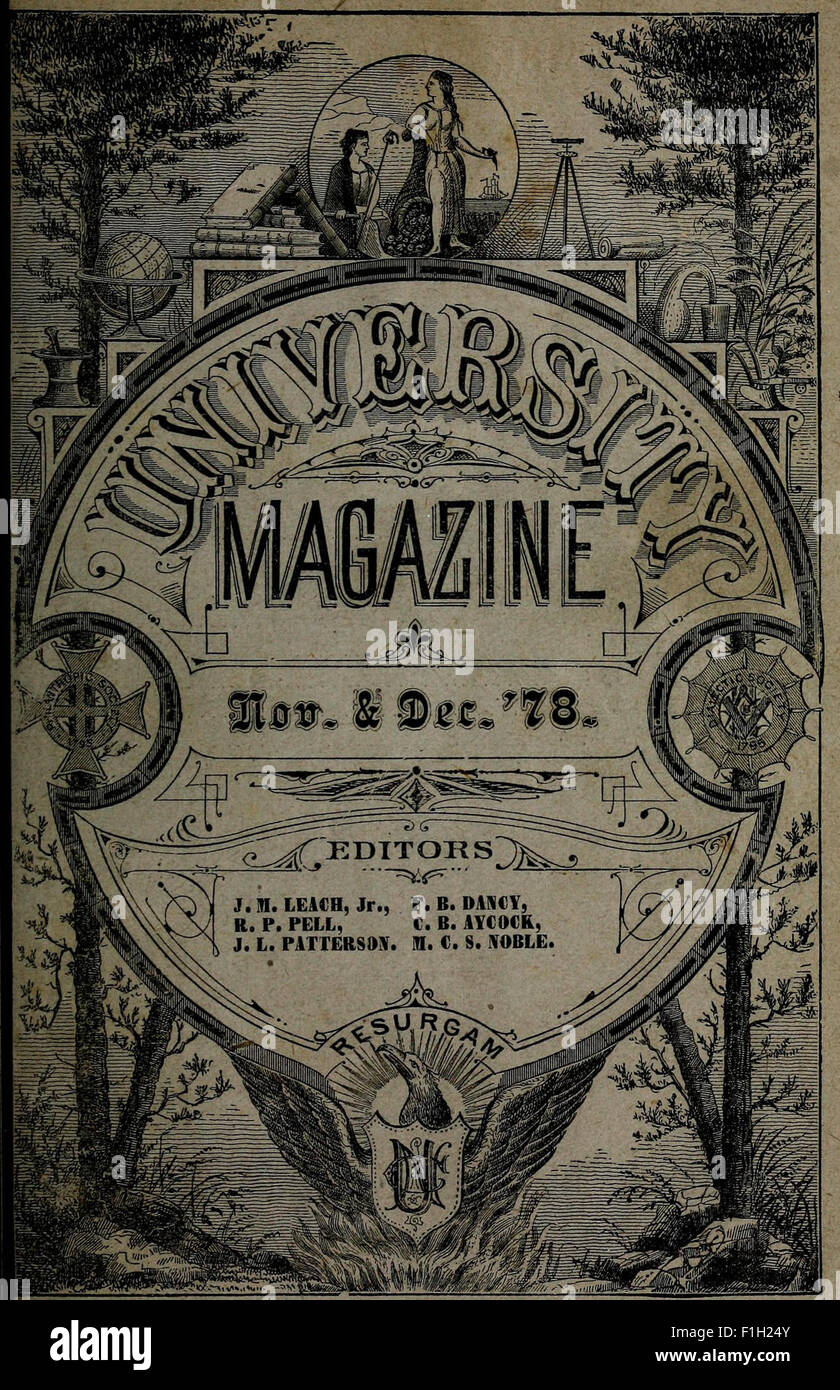 Cover of the 1878 'University Magazine', featuring articles and ...