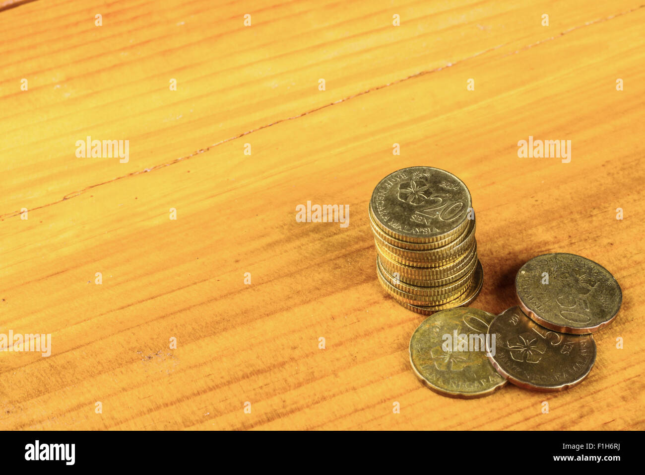 coins on the table with close-up position Stock Photo - Alamy