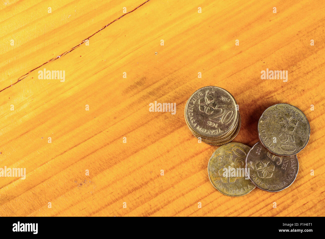 coins on the table with close-up position Stock Photo - Alamy
