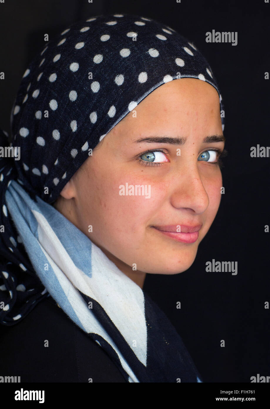 Close-up Of A Young Syrian Refugee Face With Blue Eyes, Erbil ...
