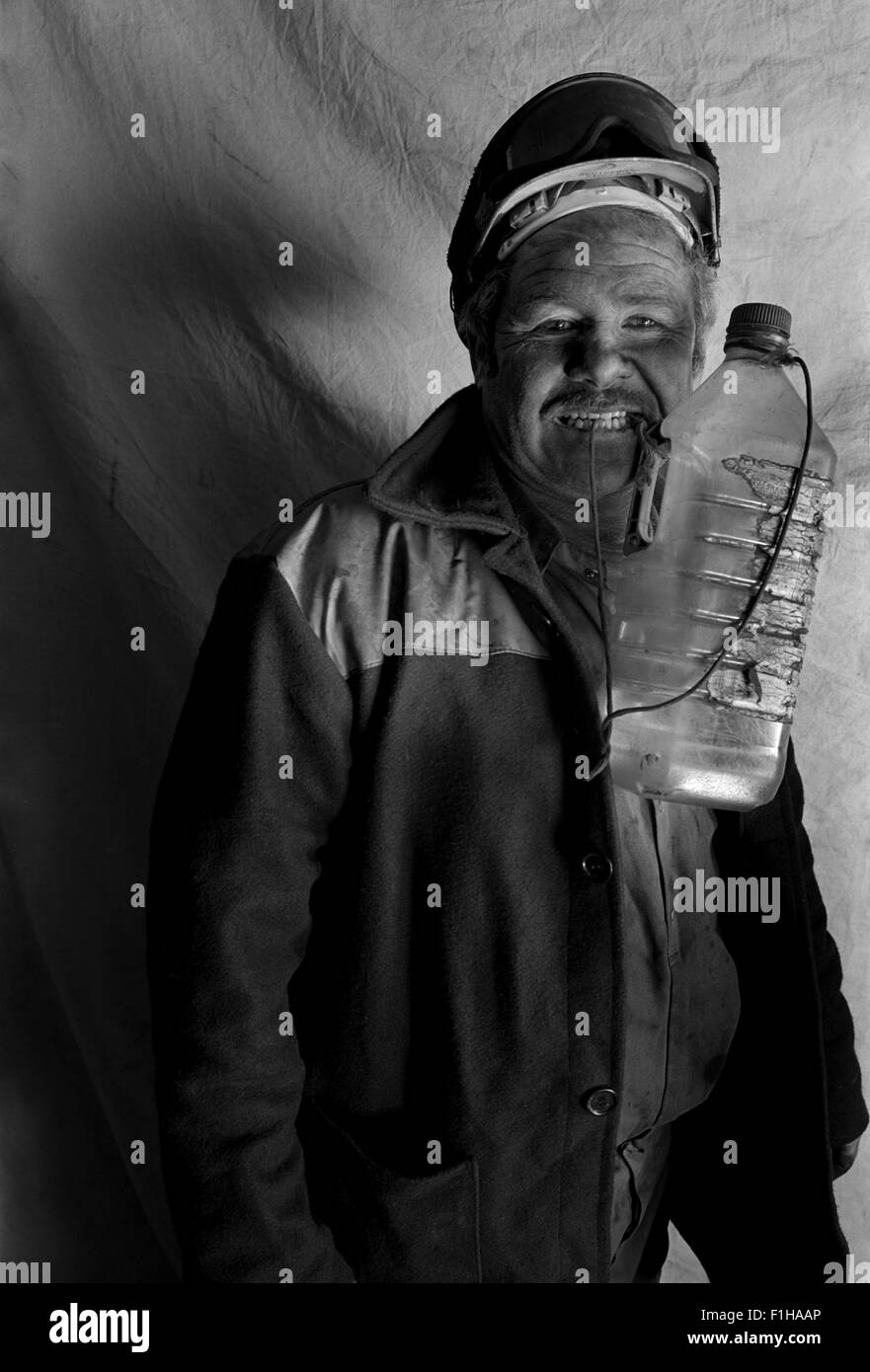 Coal miner at Tower colliery photographed in a portable photographic ...
