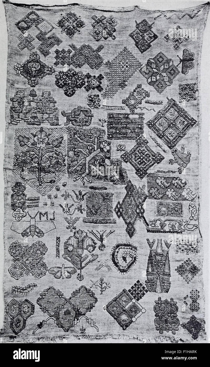 This catalogue features 16 illustrations of embroidery samplers ...