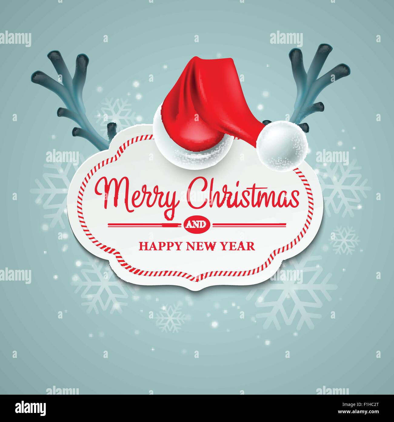 Christmas card with Santa Claus hat and reindeer antlers Stock Vector ...