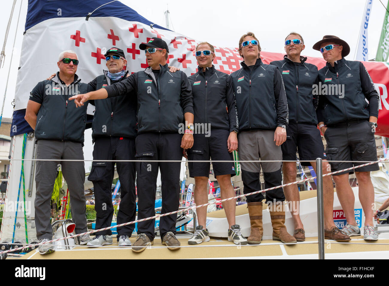 Clipper crew members aboard the yacht Clipper Telemed + Stock Photo - Alamy