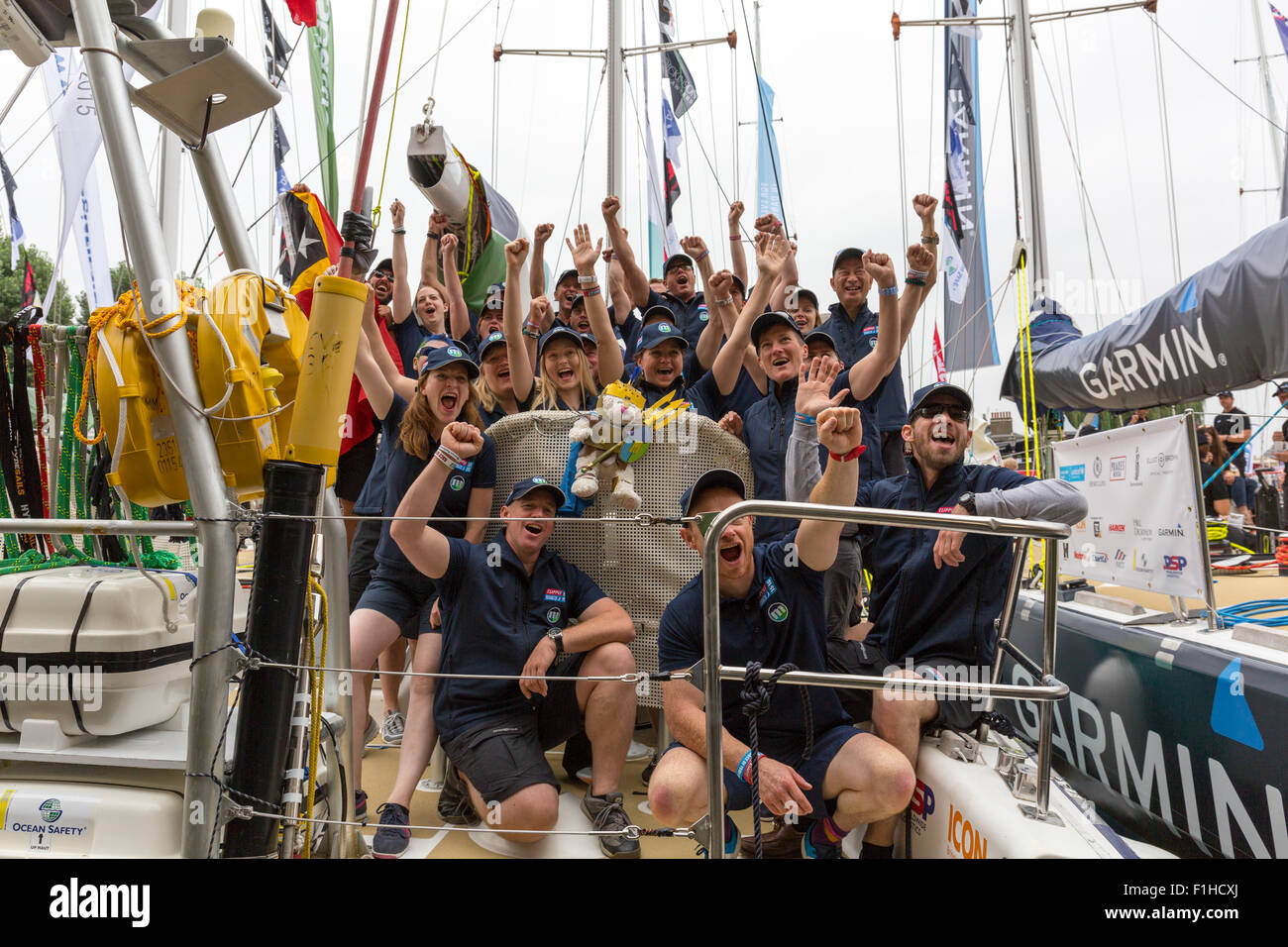 Clipper crew members aboard the yacht Mission Performance Stock Photo ...