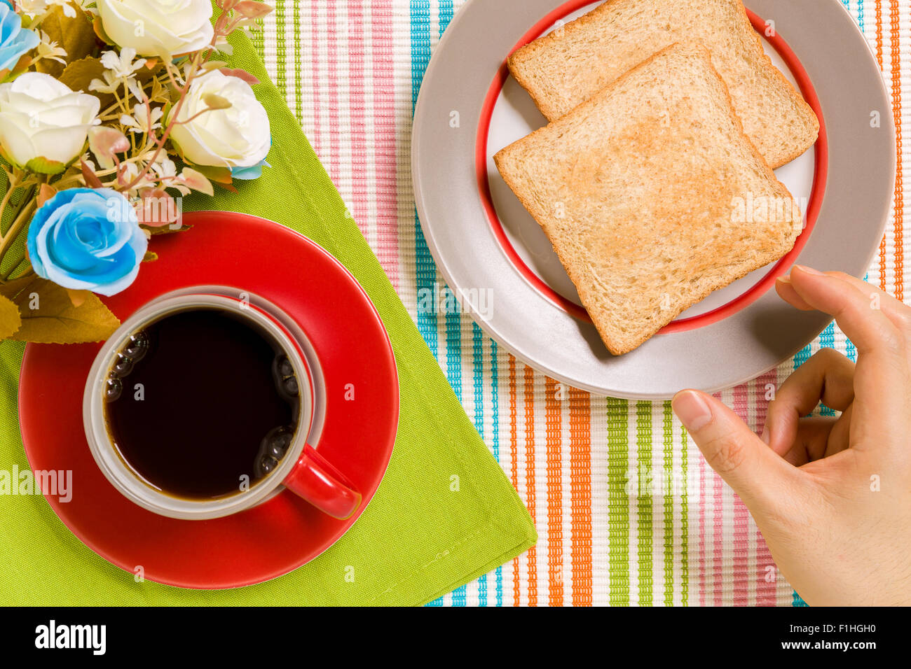Fresh coffee for breakfast in morning background Stock Photo - Alamy