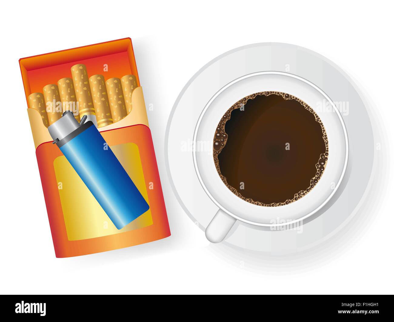 cup of coffee and cigarette in box with a cigarette-lighter vector ...