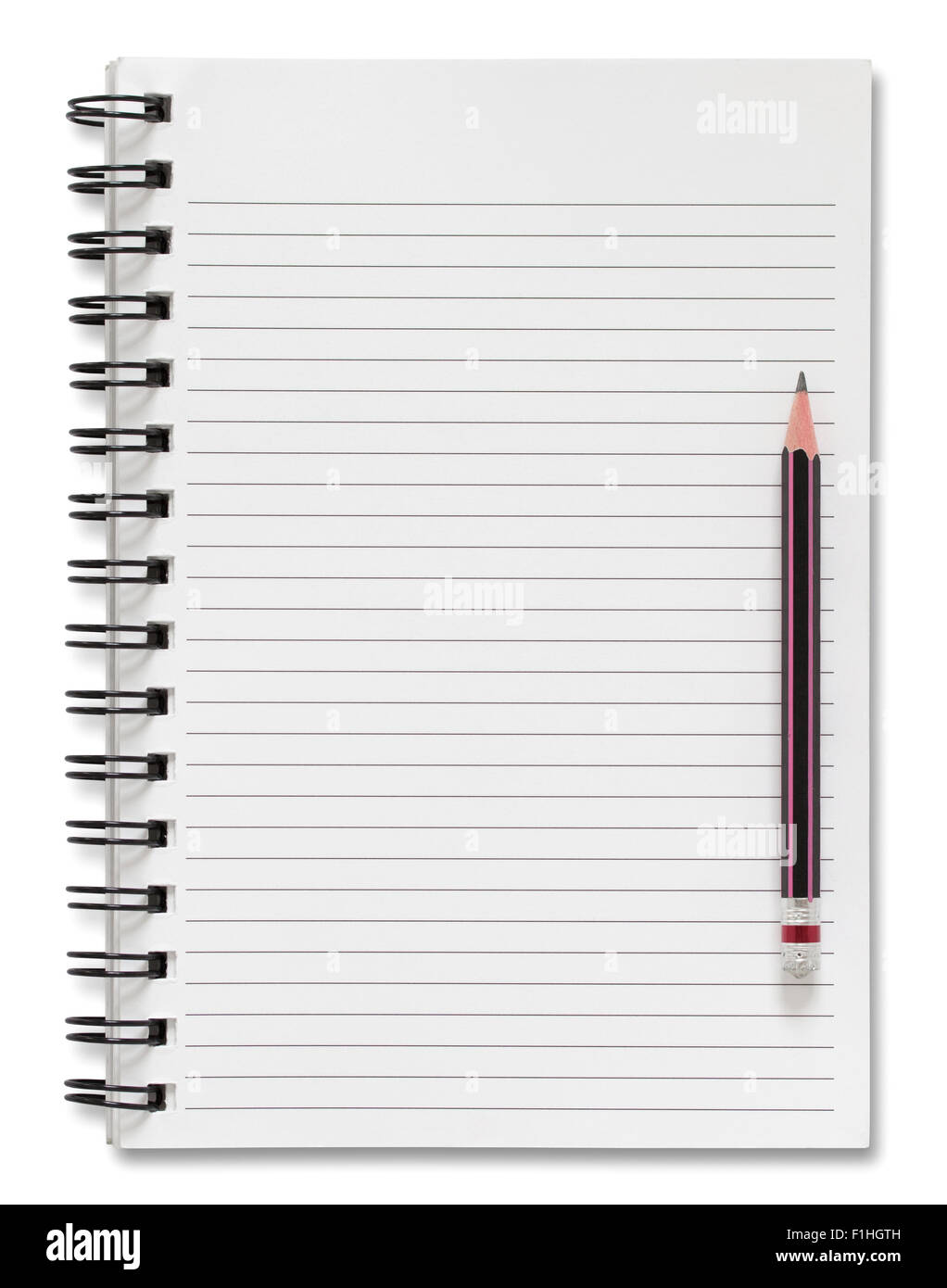 blank spiral notebook and pencil isolated on white Stock Photo - Alamy